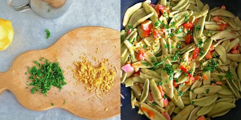 Olive Leaf Shaped Spinach Pasta with Salmon and Cherry Tomatoes ...
