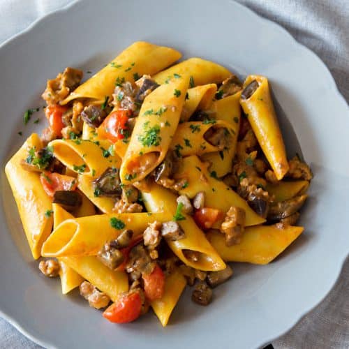 Candele Pasta with Roasted Eggplant, Bell Pepper & Olives : Italian ...