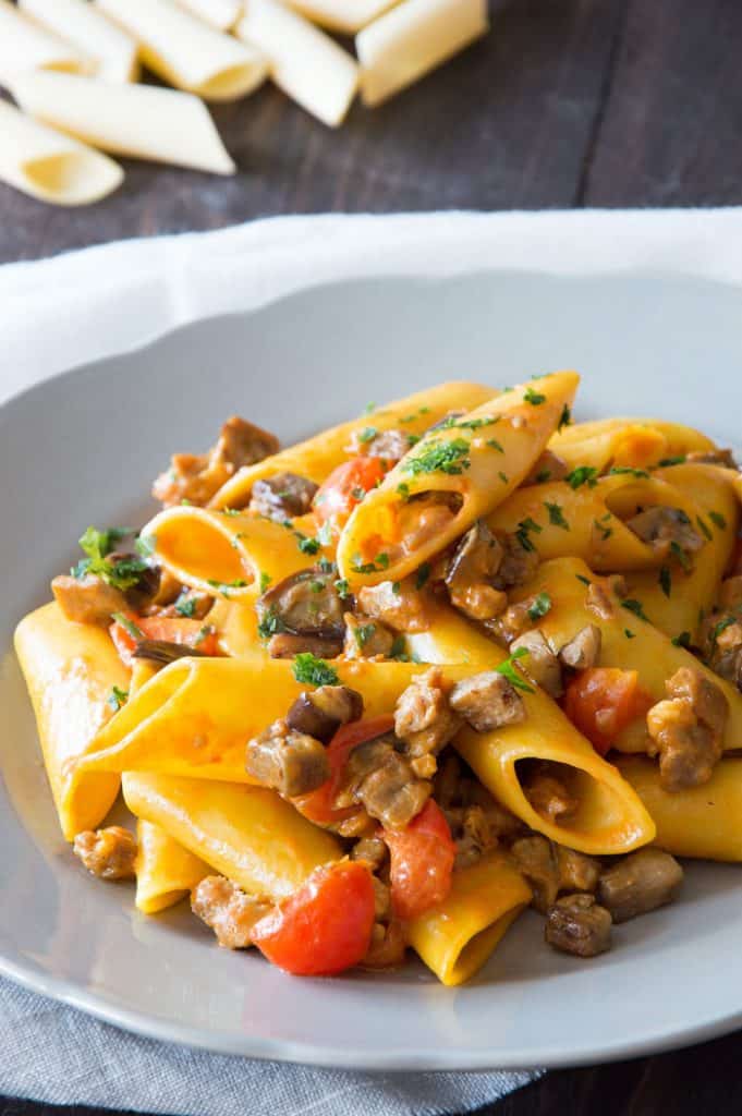 Candele Pasta with Roasted Eggplant, Bell Pepper & Olives : Italian ...